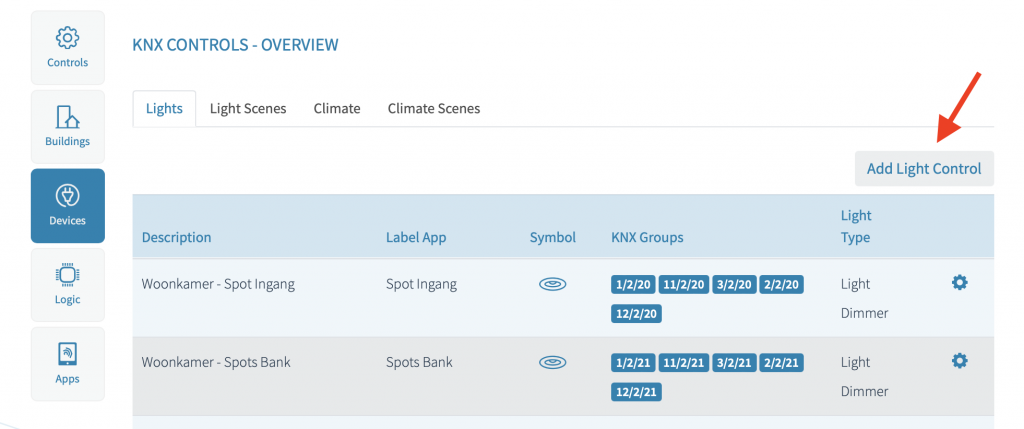 KNX Controls toevoegen en koppelen aan ruimtes - Domox