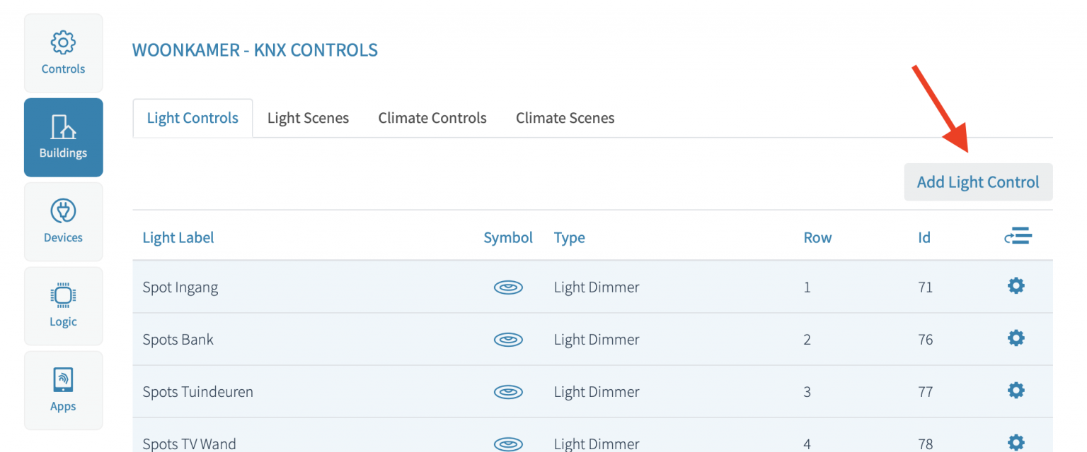 KNX Controls toevoegen en koppelen aan ruimtes - Domox